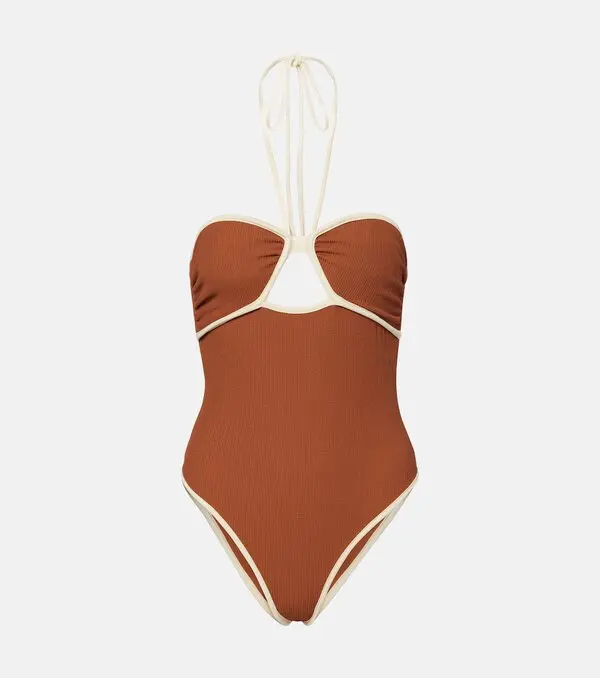 Johanna Ortiz Cutout Halterneck Swimsuit - Brown