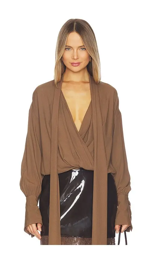 Blumarine Marocaine Top With Neck Scarf Accent - Brown