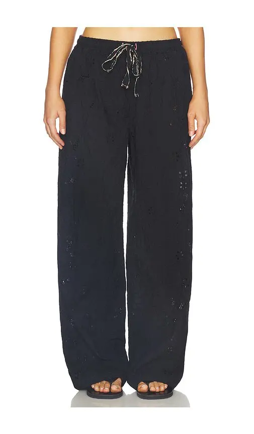 Free People X Revolve Daydrift Wide Leg Embroidered Pants - Black