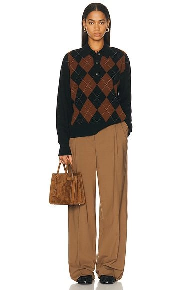 RÓHE Compact Knitted Check Polo Sweater - Black Rust Check