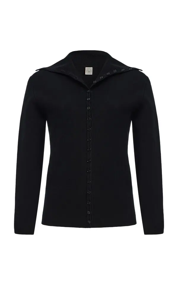 TOTEME Ribbed Knit Polo Cardigan - Black
