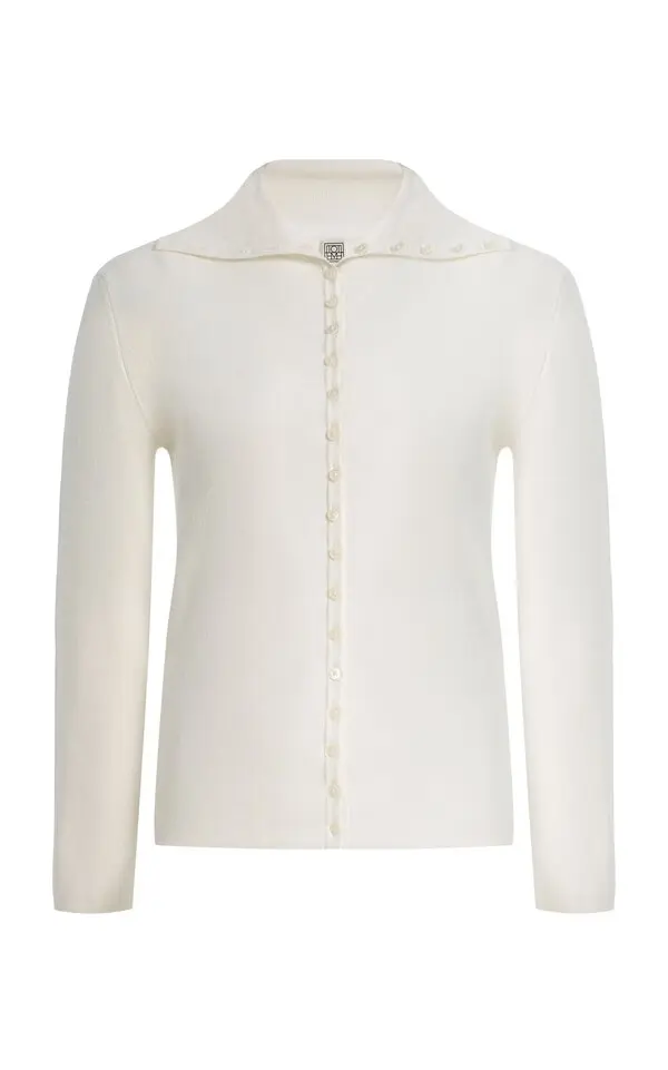 TOTEME Ribbed Knit Polo Cardigan - White