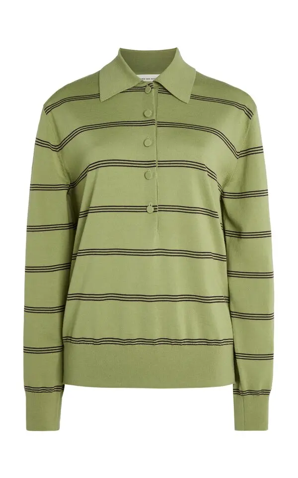 Dries Van Noten Striped Fine Knit Polo Sweater - Stripe