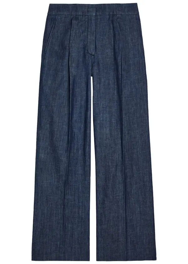 Another Tomorrow Wide-leg Chambray Trousers - Dark Blue