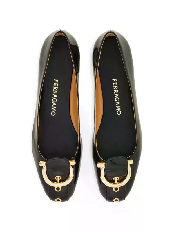 FERRAGAMO Gancini Buckle Leather Ballet Flats - Black