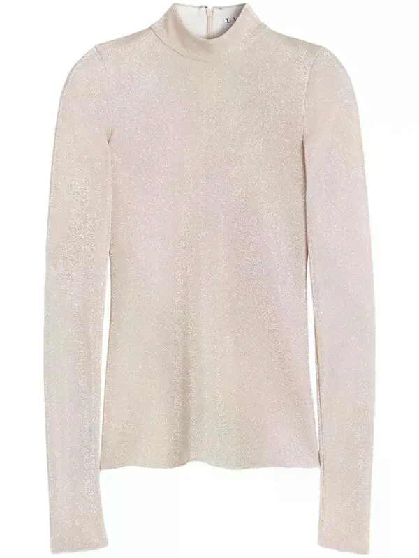 LANVIN High-shine Mock Neck Long Sleeve Top - Neutrals