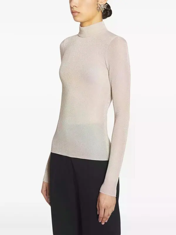 LANVIN High-shine Mock Neck Long Sleeve Top