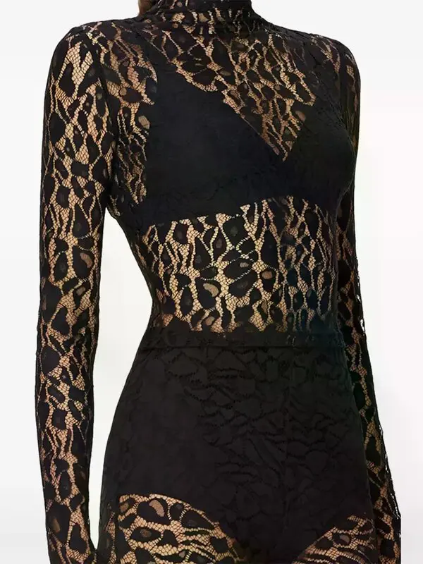 MIA PECULIAR Lace Animal Print Long Sleeve Top