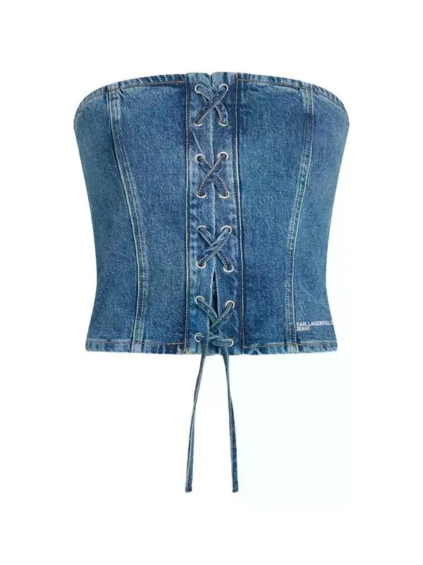Karl Lagerfeld Denim Corset Top With Lace-up Detail - Blue