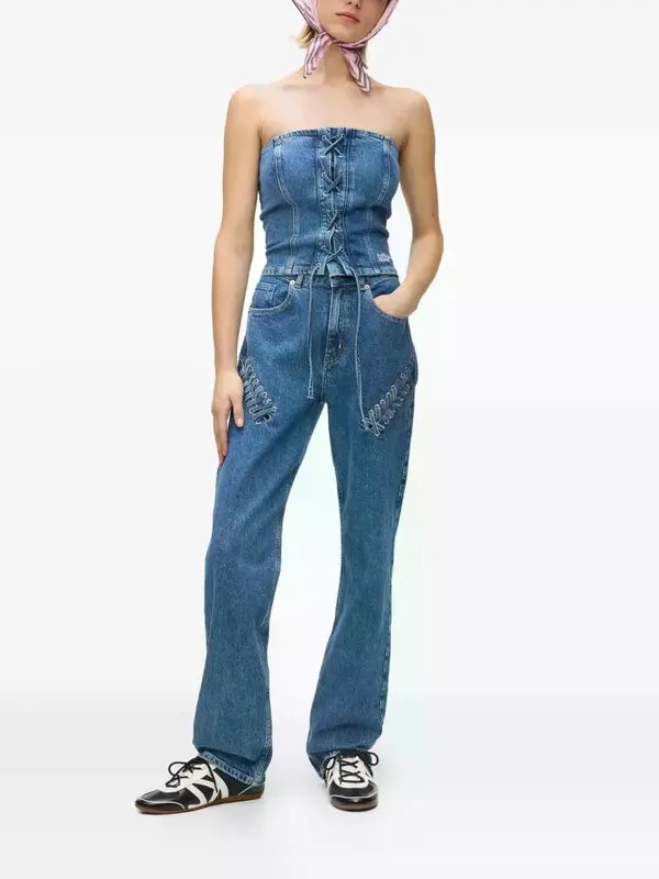 Karl Lagerfeld Denim Corset Top With Lace-up Detail - Blue