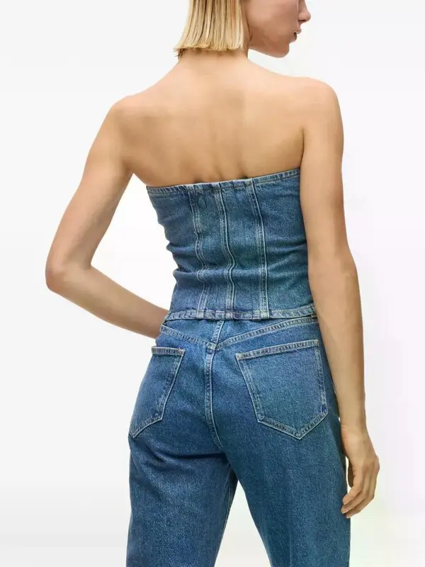 Karl Lagerfeld Denim Corset Top With Lace-up Detail - Blue