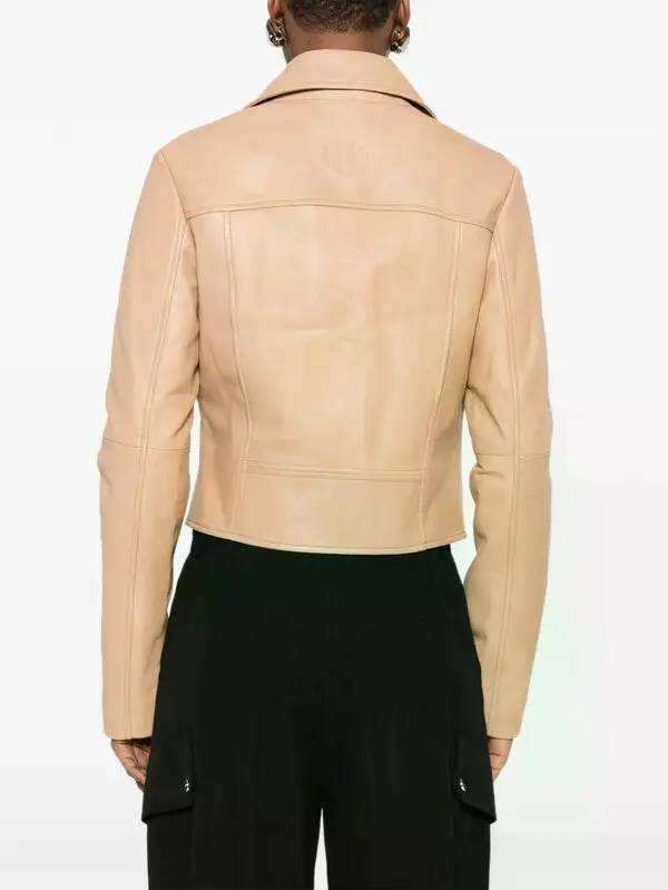 Pinko Beige Leather Zip-up Jacket - Neutrals