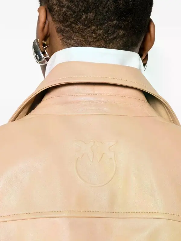 Pinko Beige Leather Zip-up Jacket - Neutrals