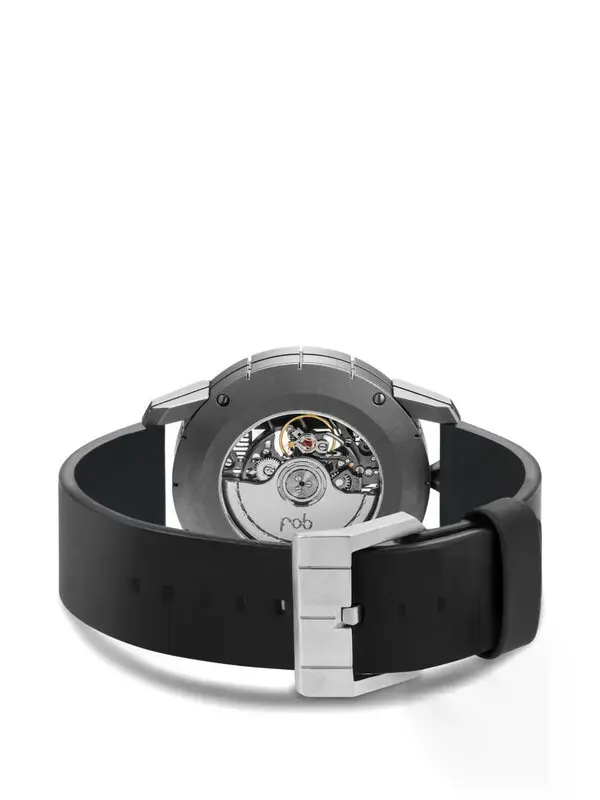 FOB PARIS Automatic Watch With Black Leather Strap - Grey