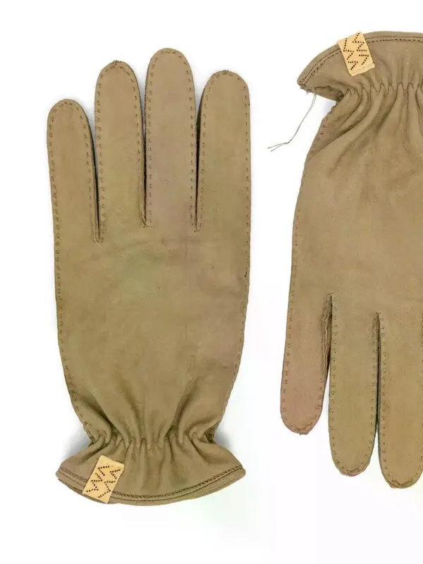Visvim Leather Gloves With Ruched Detail - Neutrals