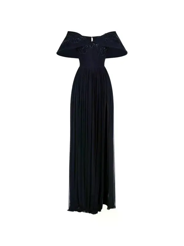 IMROSKA Beaded Off-shoulder Maxi Dress - Blue