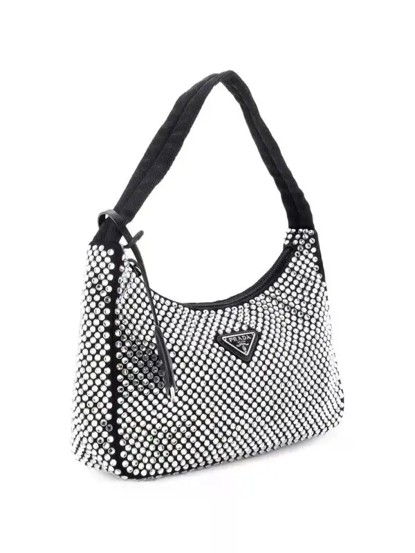 Prada Re-edition 2000 Crystal Embellished Mini Hobo Bag - Black