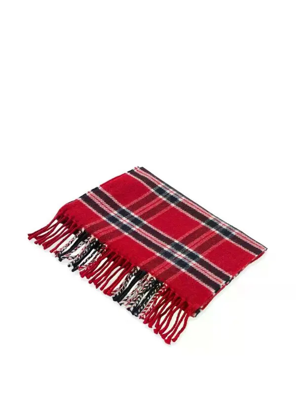 Brooks Brothers Plaid Fringed Wool Scarf - Red