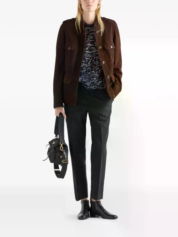 Prada Suede Button-front Jacket With Stand Collar - Brown