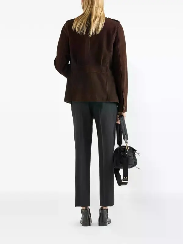 Prada Suede Button-front Jacket With Stand Collar - Brown