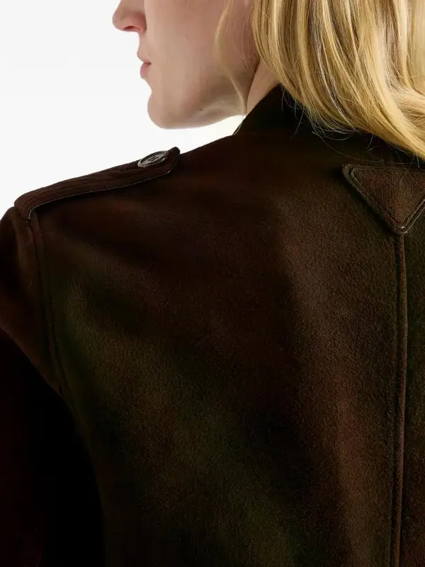 Prada Suede Button-front Jacket With Stand Collar - Brown