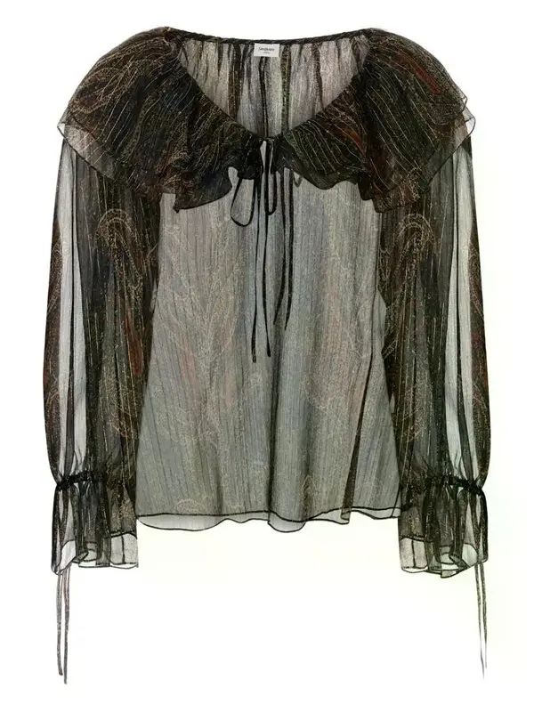 Saint Laurent Ruffled Paisley Print Silk Blouse - Brown