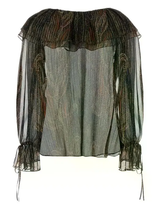 Saint Laurent Ruffled Paisley Print Silk Blouse