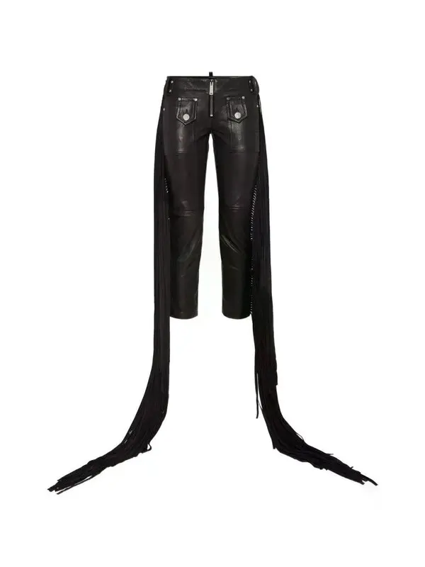 Dsquared2 Cropped Leather Trousers With Fringe Detail