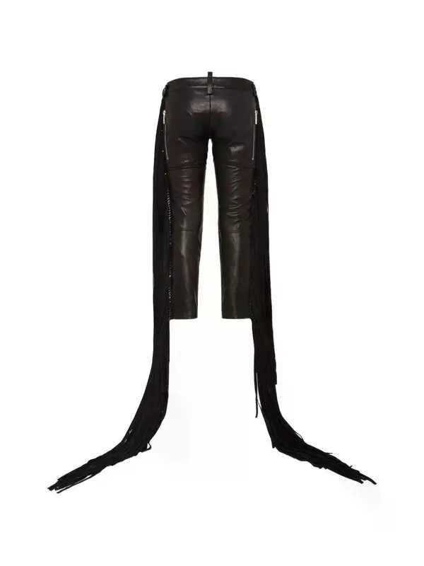 Dsquared2 Cropped Leather Trousers With Fringe Detail