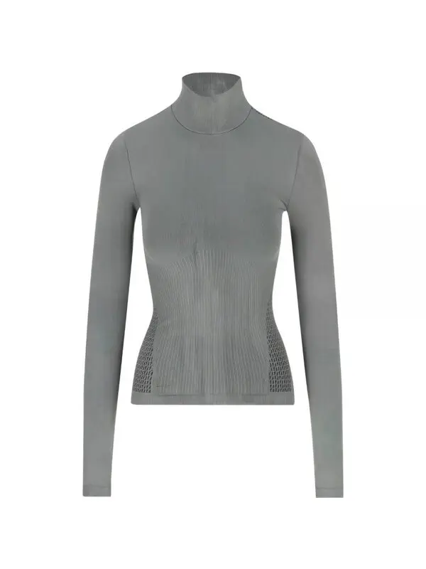 Fendi Monogrammed Ribbed Turtleneck Top