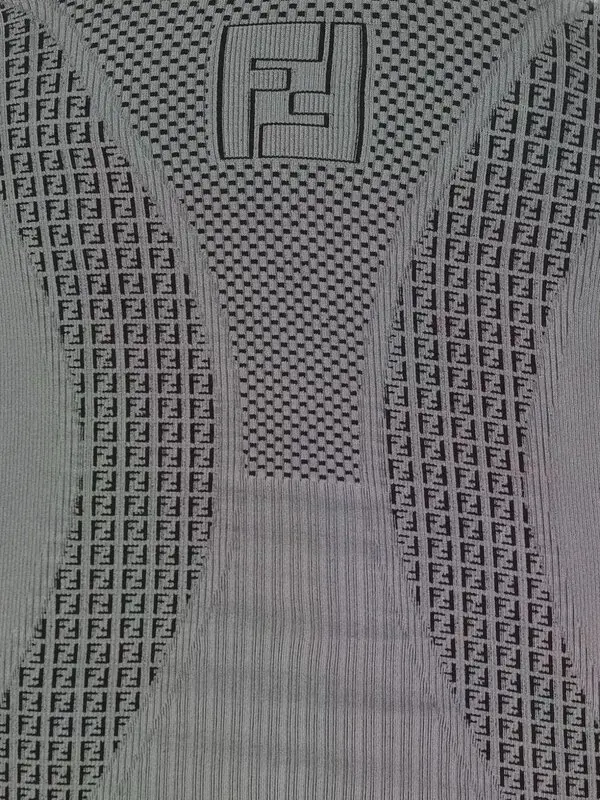 Fendi Monogrammed Ribbed Turtleneck Top