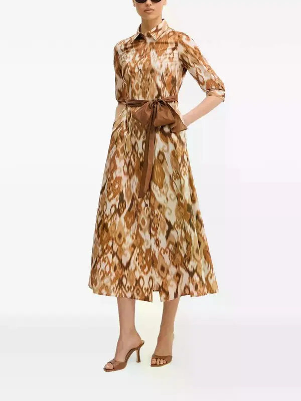 Luisa Spagnoli Patterned Shirt Dress With Tie Belt - Brown