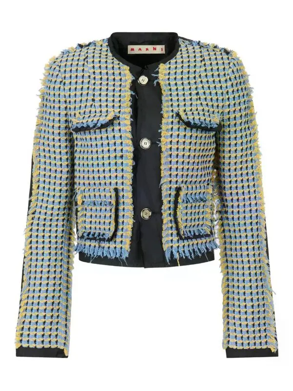 Marni Textured Tweed Jacket With Contrast Silk Back - Blue
