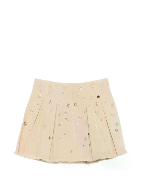 Liu Jo Bejewelled Embellished Pleated Mini Skirt - Neutrals