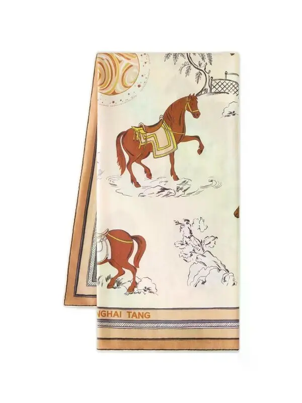 Shanghai Tang Horse Graphic Scarf - Neutrals