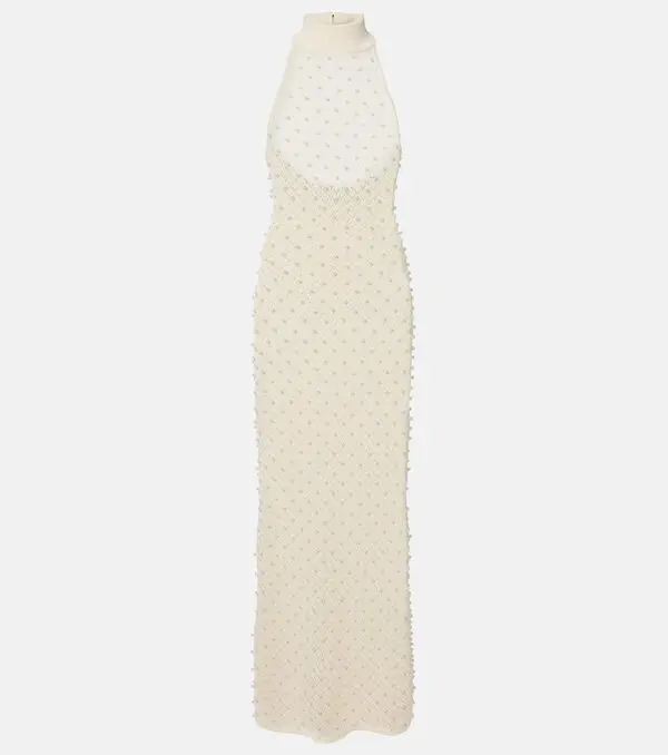 David Koma Crochet Embellished Gown - White