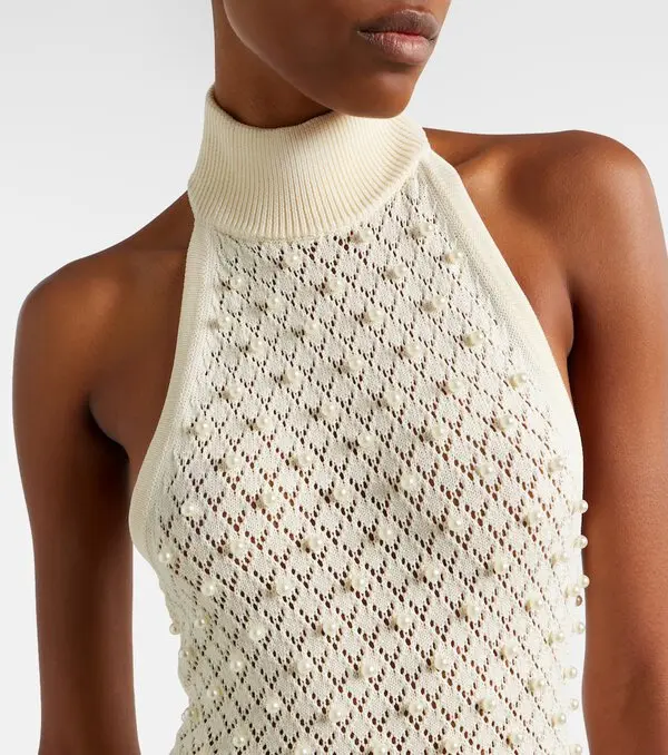 David Koma Crochet Embellished Turtleneck Gown