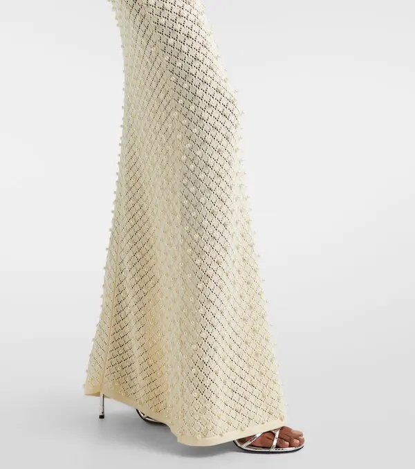 David Koma Crochet Embellished Turtleneck Gown