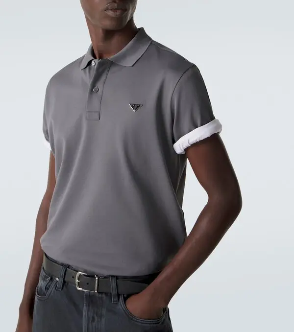 Prada Cotton Pique Polo Shirt - Grey