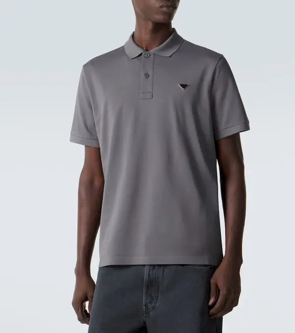 Prada Cotton Pique Polo Shirt - Grey