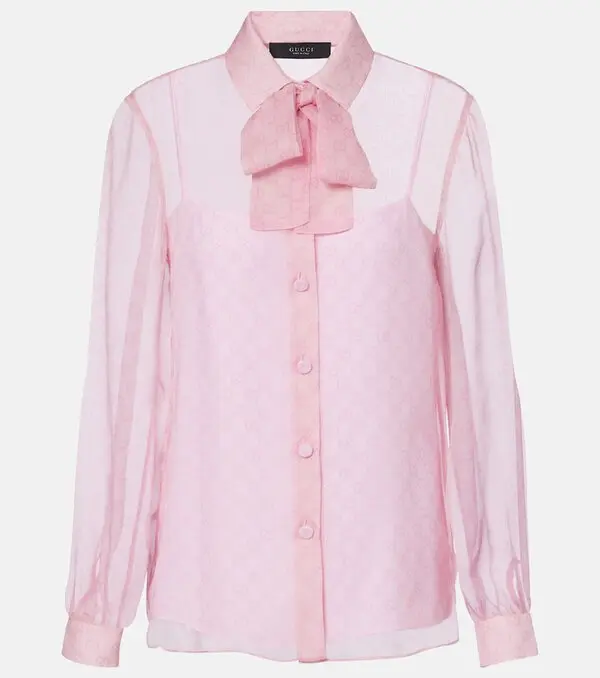 Gucci Printed Chiffon Tie-neck Shirt - Pink