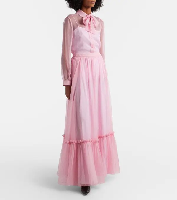 Gucci Printed Chiffon Tie-neck Shirt