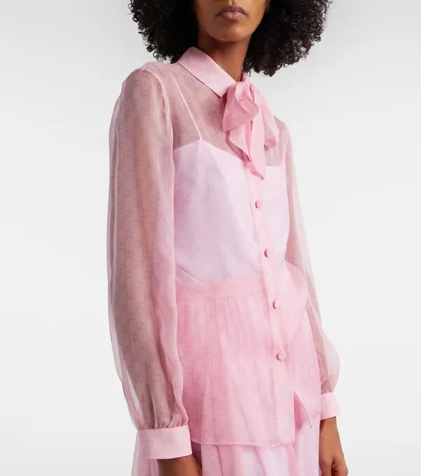 Gucci Printed Chiffon Tie-neck Shirt