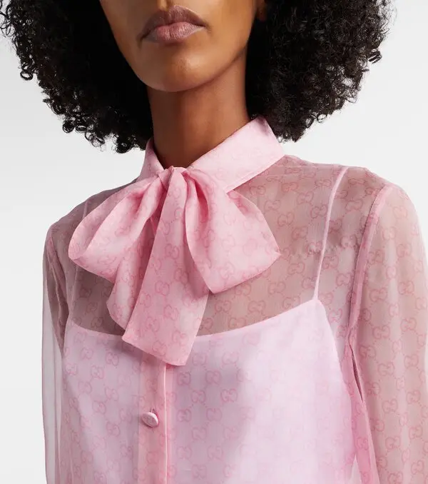Gucci Printed Chiffon Tie-neck Shirt