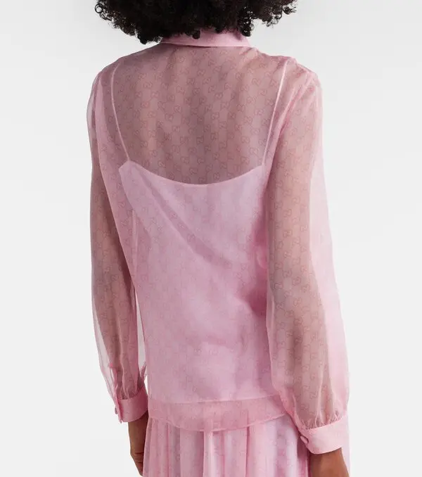 Gucci Printed Chiffon Tie-neck Shirt