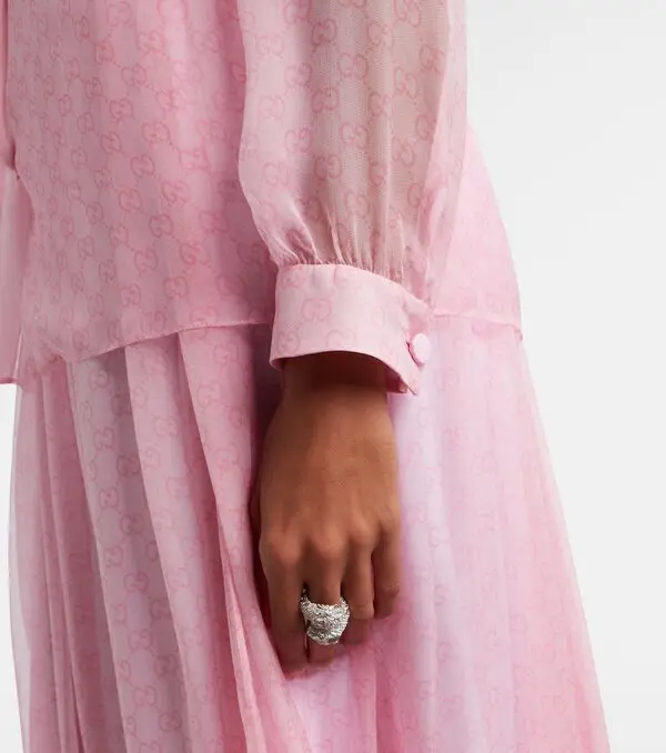 Gucci Printed Chiffon Tie-neck Shirt