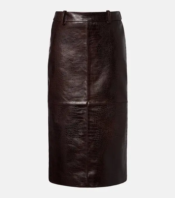 THE FRANKIE SHOP Croc-effect Leather Pencil Skirt - Brown