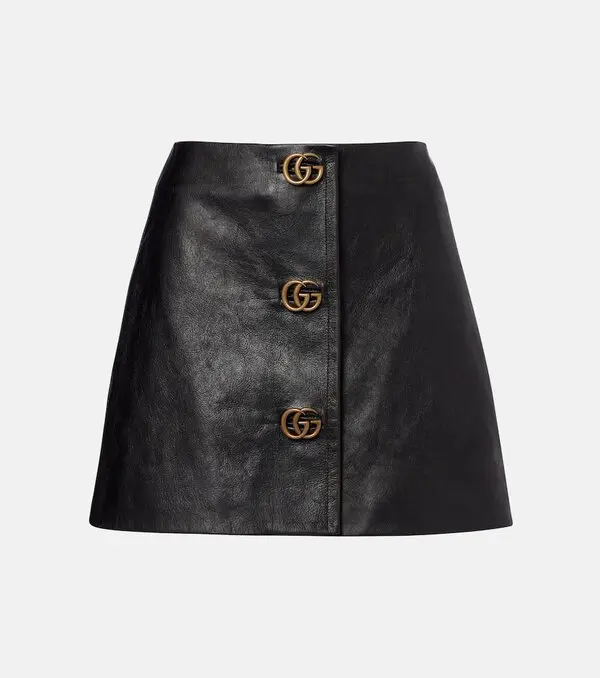 Gucci Double G Leather Mini Skirt