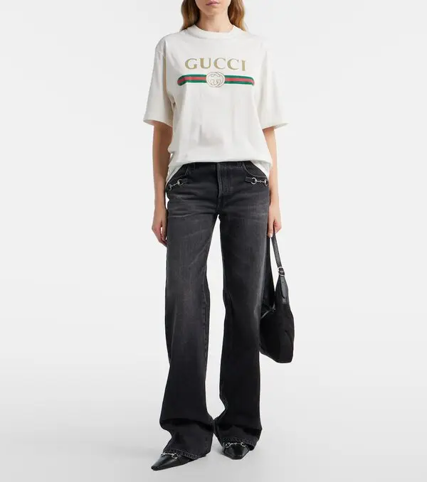 Gucci Logo Cotton Jersey And Silk T-shirt
