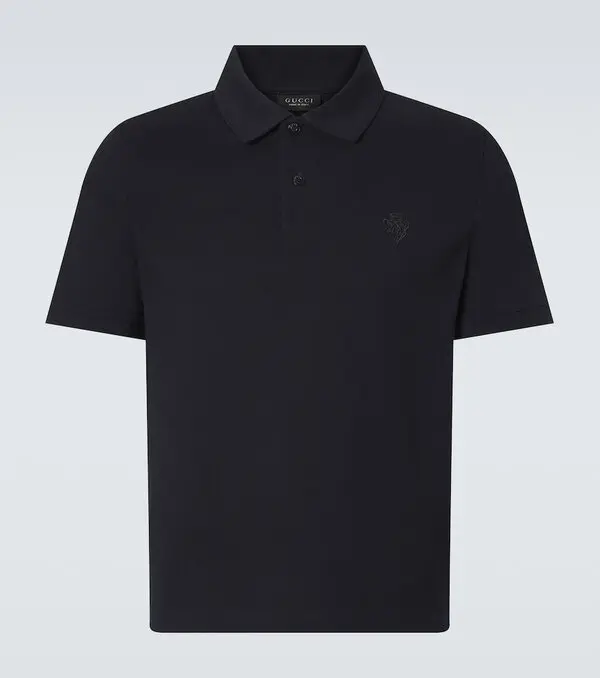 Gucci Logo Cotton Pique Polo Shirt - Blue